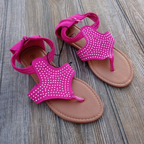 Shoes | Girls Pink Sparkly Rhinestone Zip Up Sandal Shoes | Poshmark